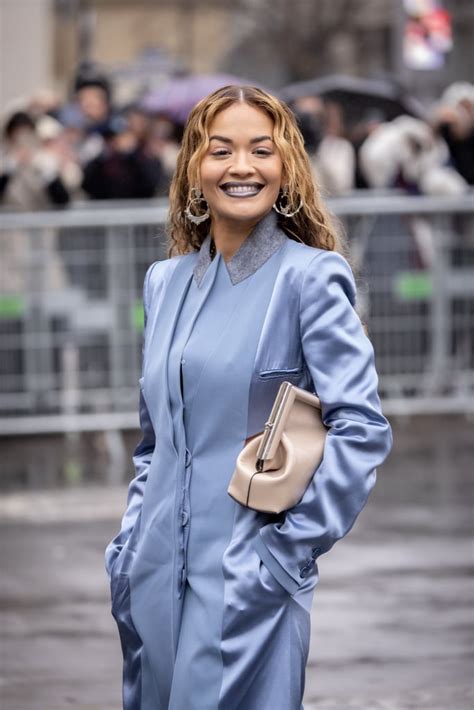 Rita Oras Blue Lipstick At Paris Fashion Week Popsugar Beauty