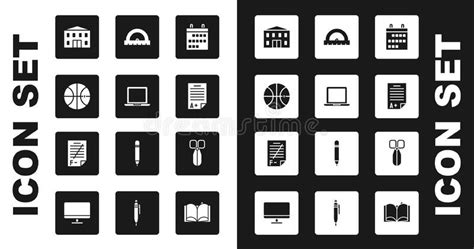 Set Calendar Laptop Basketball Ball School Building Exam Sheet With A Plus Grade Protractor