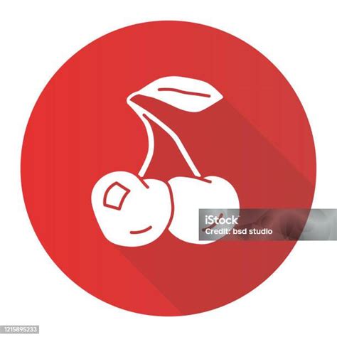 잘 익은 체리 레드 플랫 디자인 긴 그림자 문 립 아이콘입니다 유기 항 산화 신선한 딸기 벡터 실루엣 그림입니다 건강 식품 비건 영양 비타민 다이어트 기호 천연 주스 성분