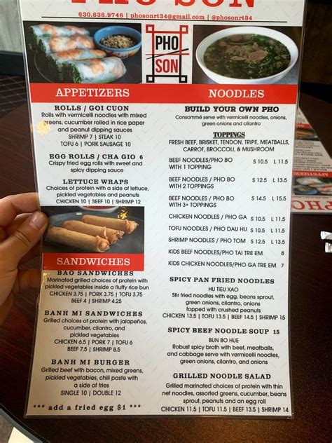 Menu At Pho Son Restaurant Oswego Us 34