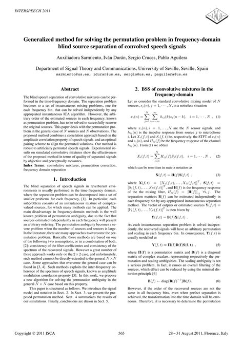 Pdf Generalized Method For Solving The Permutation Problem In Frequency Domain Blind Source