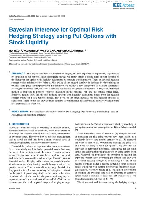 Pdf Bayesian Inference For Optimal Risk Hedging Strategy Using Put