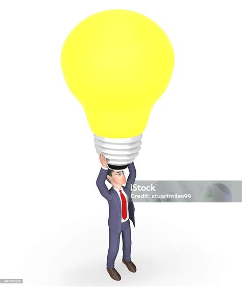 Lightbulb Character Represents Power Source And Businessman 3d R Stock