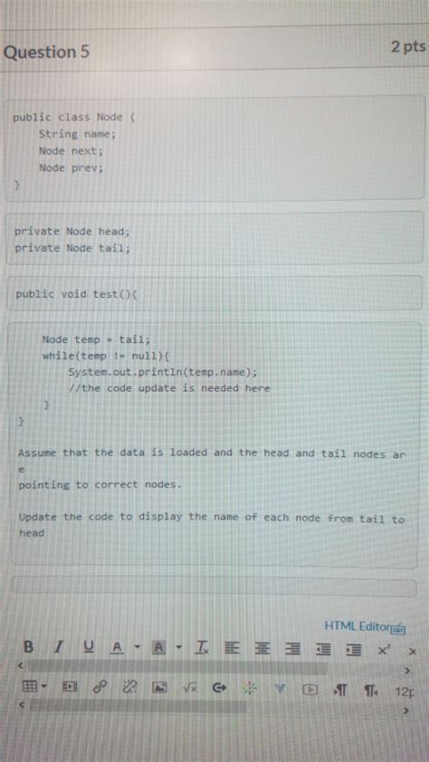 Solved Question 5 2 Pts Public Class Node String Name