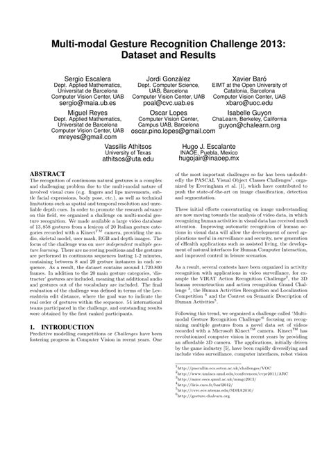 Pdf Multi Modal Gesture Recognition Challenge 2013 Dataset And Results