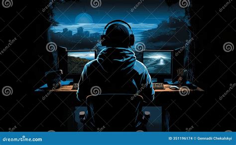 Silhouette Of A Programmer Coding On A Screen In Dark Blue And Grey