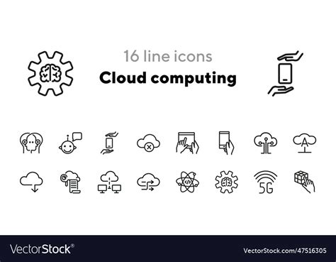 Cloud Computing Line Icon Set Royalty Free Vector Image