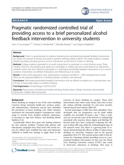 Pdf Pragmatic Randomized Controlled Trial Of Providing Access To A Brief Personalized Alcohol