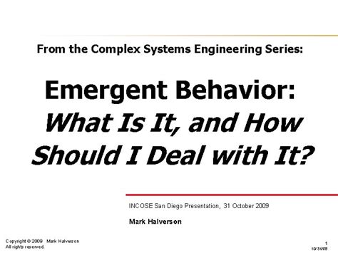 From The Complex Systems Engineering Series Emergent Behavior