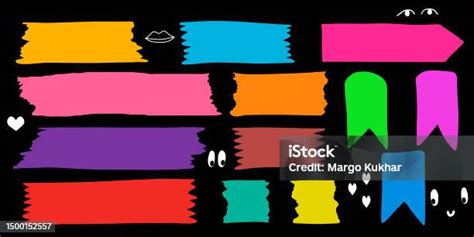 찢어진 와시테이프 컬렉션 다채로운 와시 테이프 세트 복고풍 스타일의 다양한 종이 조각 격리된 벡터 그림 0명에 대한 스톡 벡터