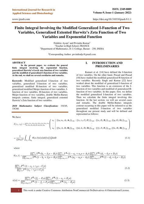Pdf Finite Integral Involving The Modified Generalized I Function Of Two Variables