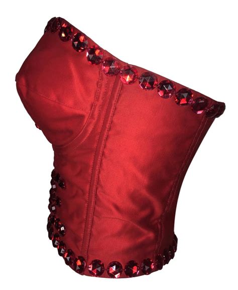 S S 1992 Dolce And Gabbana Runway Sex And Love Red Crystal Corset Bustier Crop Top For Sale At