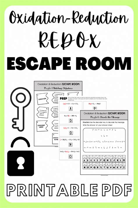 Chemistry Redox Oxidation And Reduction Escape Room Activity Printable Pdf
