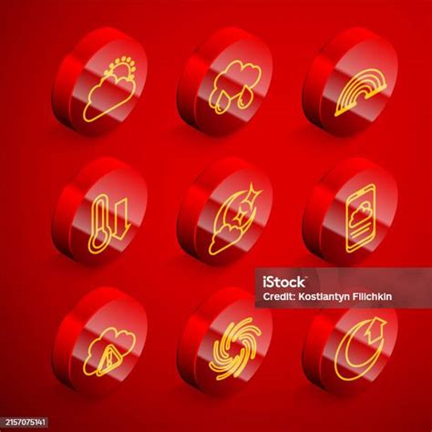 세트 라인 태양과 구름 날씨 구름 비 무지개 기상 온도계 달 일기 예보 폭풍 경고 및 토네이도 아이콘 벡터 3차원 형태에 대한 스톡 벡터 아트 및 기타 이미지 Istock