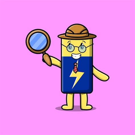 Lindo Personaje De Dibujos Animados El Detective De La Batería Está