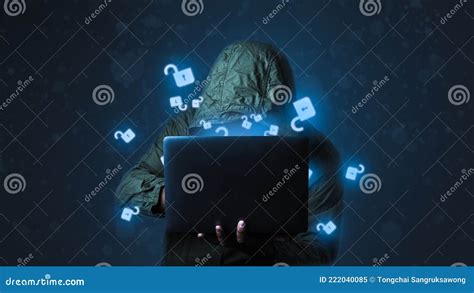 Hackers Are Using His Laptop To Hacking Systems Network Security Concept Stock Image Image Of