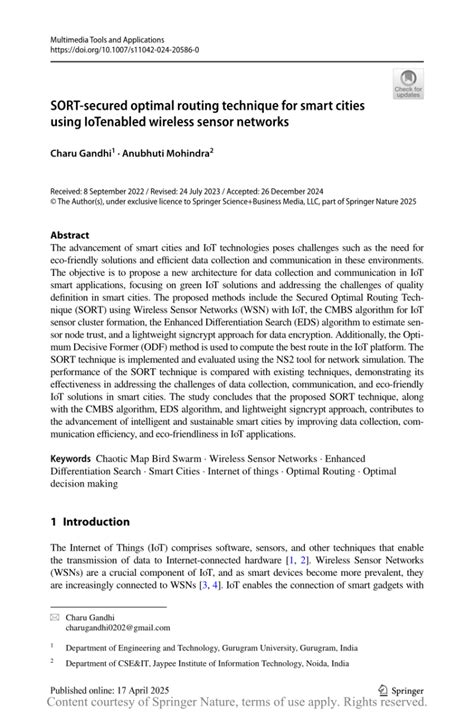 Sort Secured Optimal Routing Technique For Smart Cities Using Iotenabled… Finperform