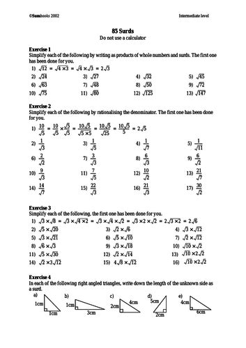 Gcse Edexcel Maths Number Surds Teaching Resources