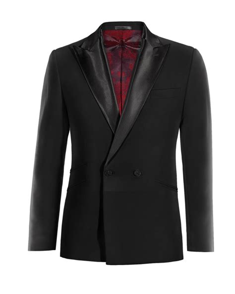 Black Stretch Two Buttons Double Breasted Tux Jacket