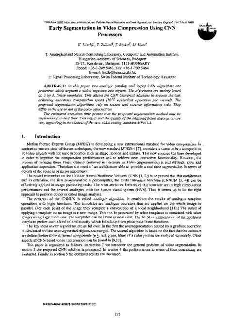 Pdf Early Segmentation In Video Compression Using Cnn Processors