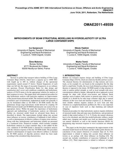 Pdf Improvements Of Beam Structural Modelling In Hydroelasticity Of Ultra Large Container Ships