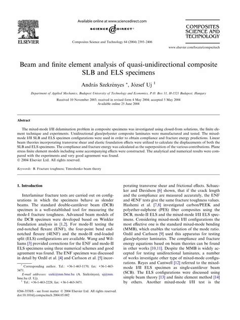Pdf Beam And Finite Element Analysis Of Quasi Unidirectional Composite Slb And Els Specimens