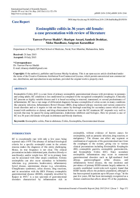 Pdf Case Report Eosinophilic Colitis In 36 Years Old Female A Case Presentation With Review