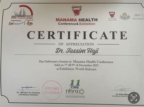 Dr Jassim Haji On Linkedin Certificate Of Appreciation From Manama Health Organisers For…