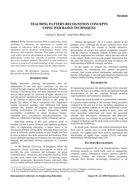 PDF Teaching Pattern Recognition Concepts Using Web Based Techniques
