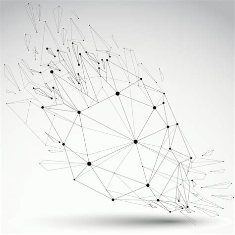 Premium Vector Abstract Vector Low Poly Wrecked Grayscale Object With Black Lines And Dots