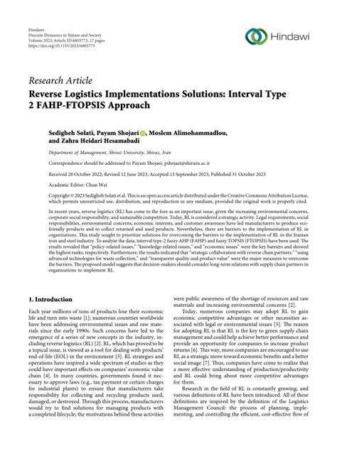 Pdf Reverse Logistics Implementations Solutions Interval Type 2 Fahp
