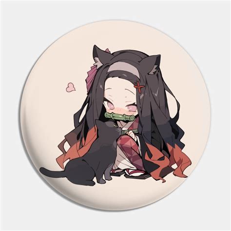 Chibi Nezuko With Cat Nezuko Demon Slayer Pin Teepublic