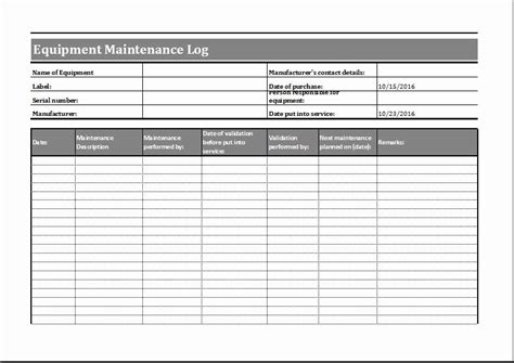 Building Maintenance Schedule Excel Template Unique Equipment