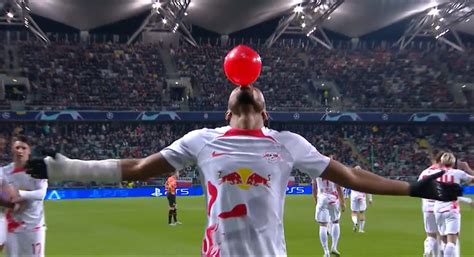 Chelsea Target Christopher Nkunku Pulls Balloon Out Of Sock In Champions League Celebration
