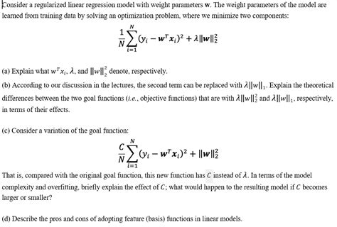 Consider A Regularized Linear Regression Model With