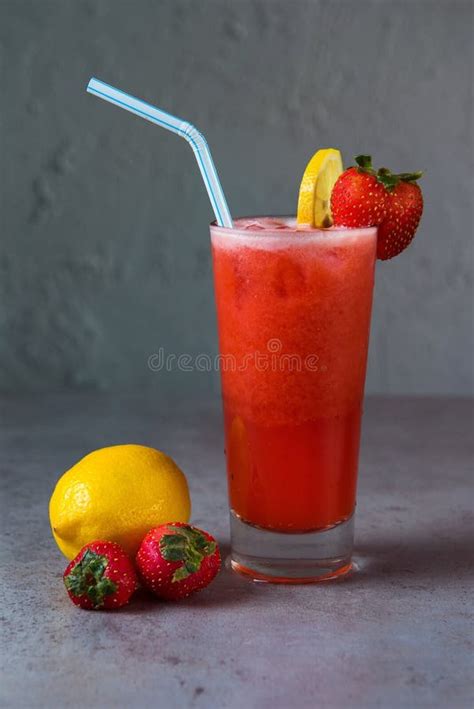 Healthy Strawberry Lemonade Fresh Juice Served In Glass With Strawberry