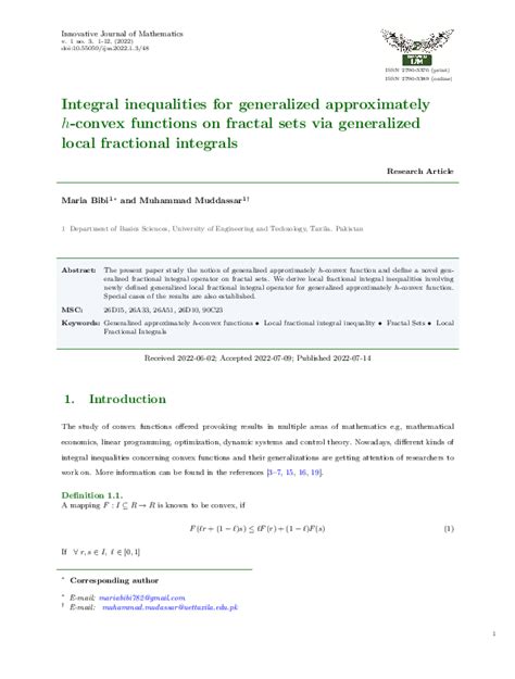 Pdf Integral Inequalities For Generalized Approximately H Convex Functions On Fractal Sets Via