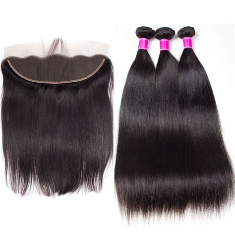 Brazilian Straight Virgin Hair 4 Bundles With Lace Frontal Recool Hair