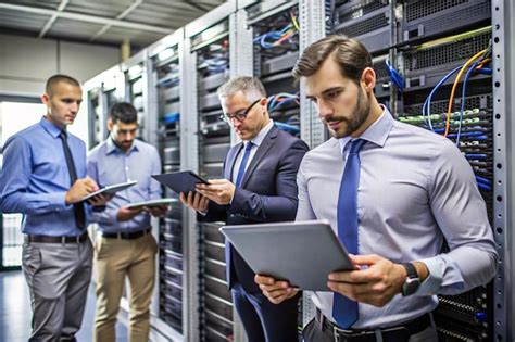 Computer Center Men And Data Engineer With Checklist Hardware And Connection As Programmer In It