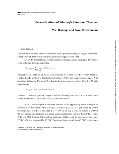 Pdf Generalizations Of Whitneys Extension Theorem