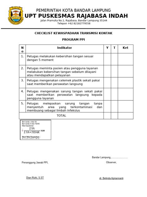 Checklist Kewaspadaan Transmisi Kontak Rbi Pdf