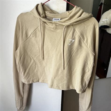 Gymshark Training Cropped Hoodie Vanilla Brown Depop