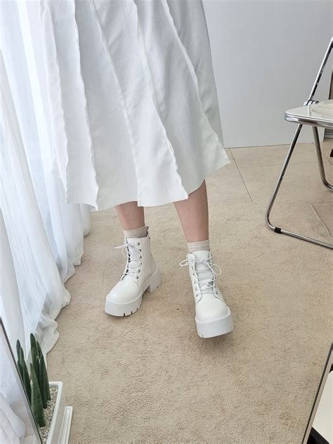 키높이 경량 6목 레이스업 가보시 통굽 워커 7cm 옆지퍼