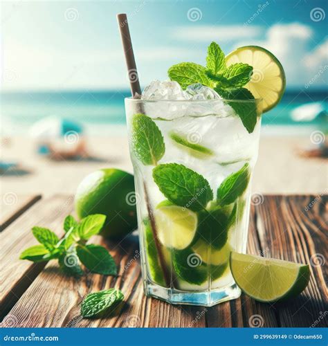 Mojito Drink Fresh Cut Tahiti Lime Lime Juice Stock Illustration Illustration Of Glass Lime