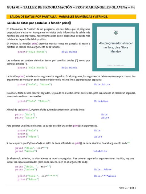 01 Python Salida De Datos Por Pantalla Pdf Variable Informática