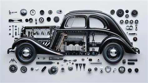 Premium Photo 3d Rendering Of An Exploded View Of A Classic Car The Car Is Black And The