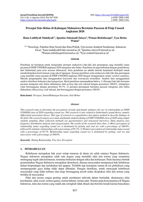 Pdf Persepsi Seks Bebas Di Kalangan Mahasiswa Berstatus Pacaran Di Fisip Unsoed Angkatan