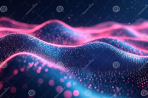 Abstract Digital Wave Pattern With Glowing Pink And Blue Particles Symbolizing Futuristic