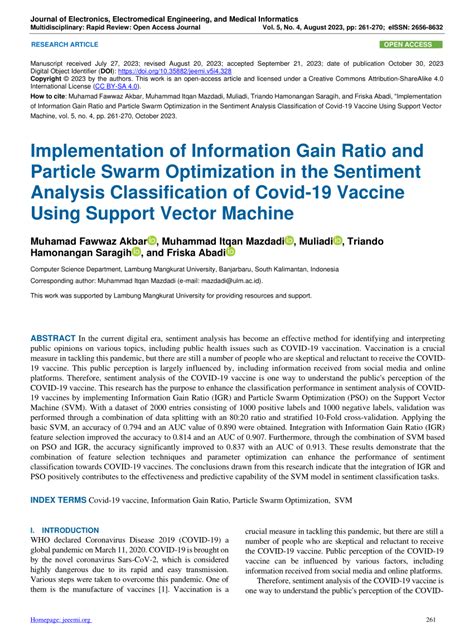Pdf Implementation Of Information Gain Ratio And Particle Swarm Optimization In The Sentiment
