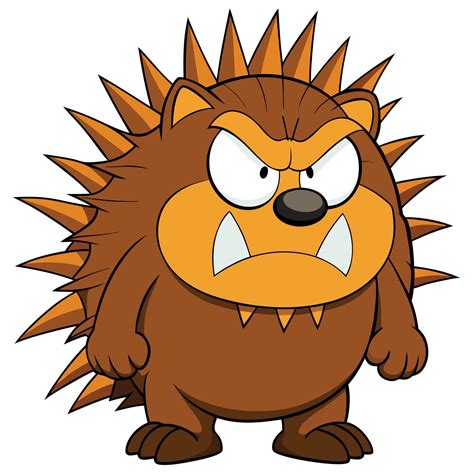 Angry Cartoon Hedgehog Character With Spikes And Fangs Ready To Attack